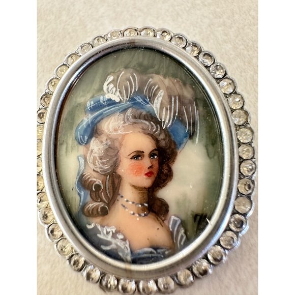 Jewelry | Antique French Hand Painted Womans Portrait Glass Paste ...